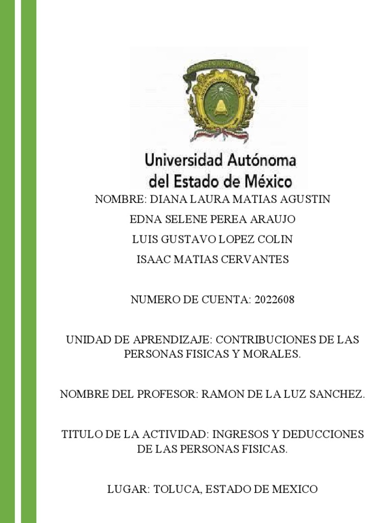 Diana Laura Matias Agustin - Act 3 Ingresos y Deducciones de Las Personas Fisicas. | PDF ...