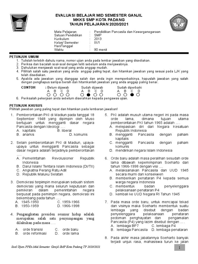 PANDUAN UJIAN MID SEMESTER | PDF