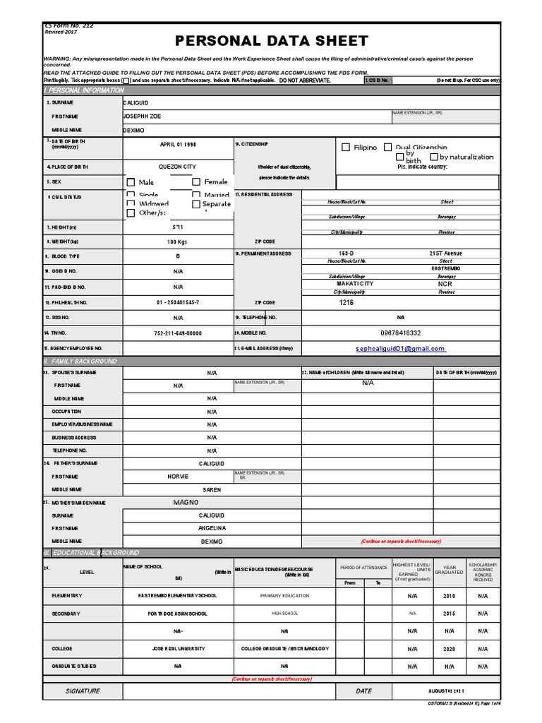 CS-Form-No.-212-Personal-Data-Sheet-revised-JOSEPH-ZOE-CALIGUID Re ...