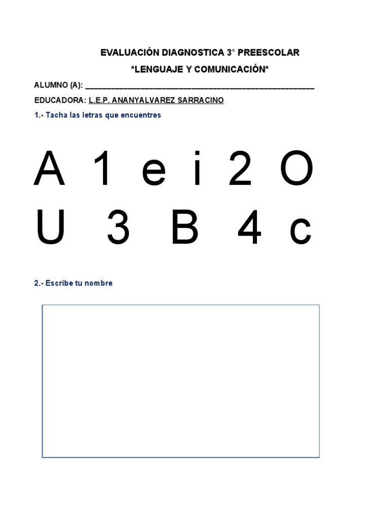 Evaluación Diagnostica 3° Preescolar | PDF