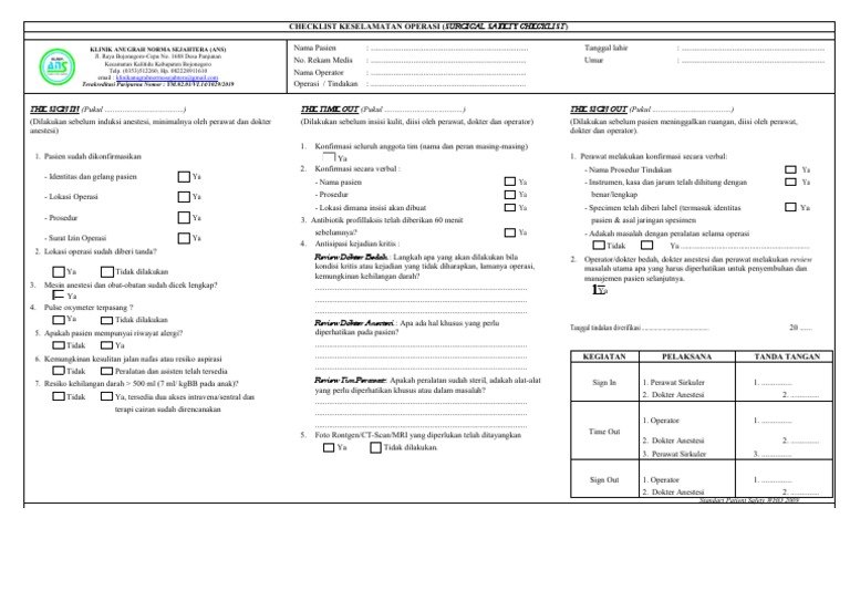 RM 34 5 Checklist Keselamatan Operasi Surgical Safety Checklist PDF | PDF
