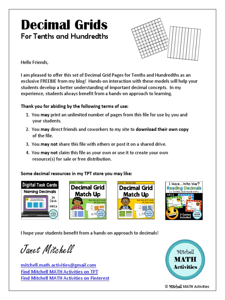 Decimal Grids by Mitchell MATH Activities | PDF | Career & Growth