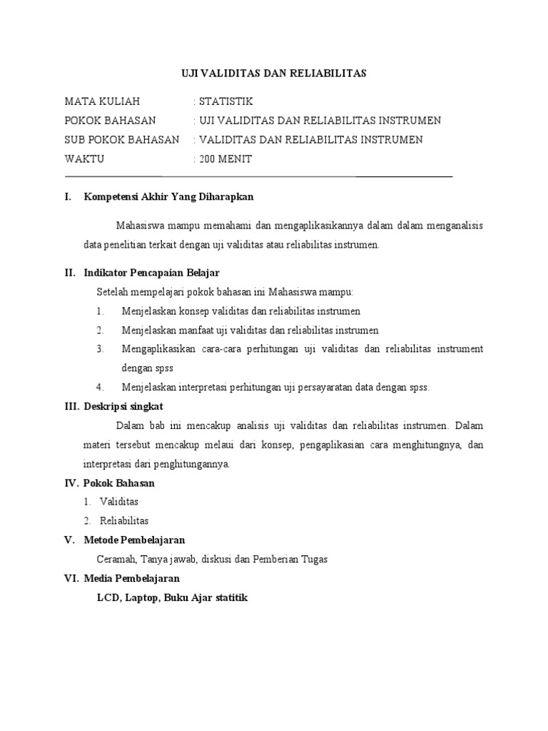 Uji Validitas dan Reliabilitas Instrumen Statistika | PDF