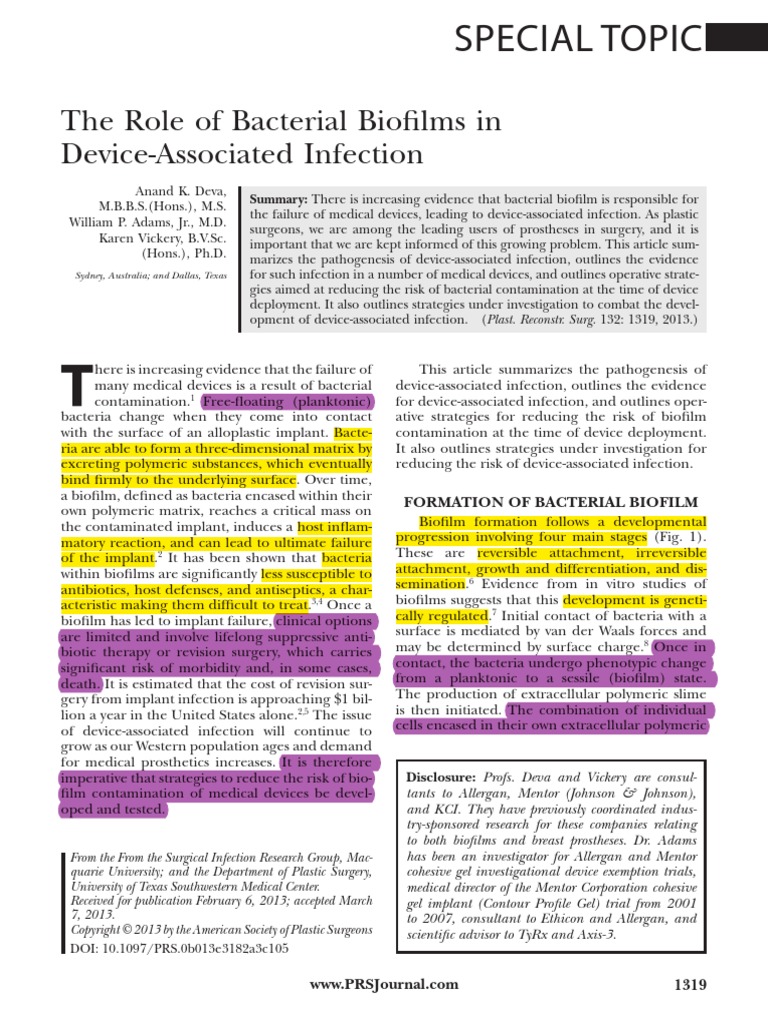 The Role of Bacterial Biofilms in Device-Associated Infection | PDF ...