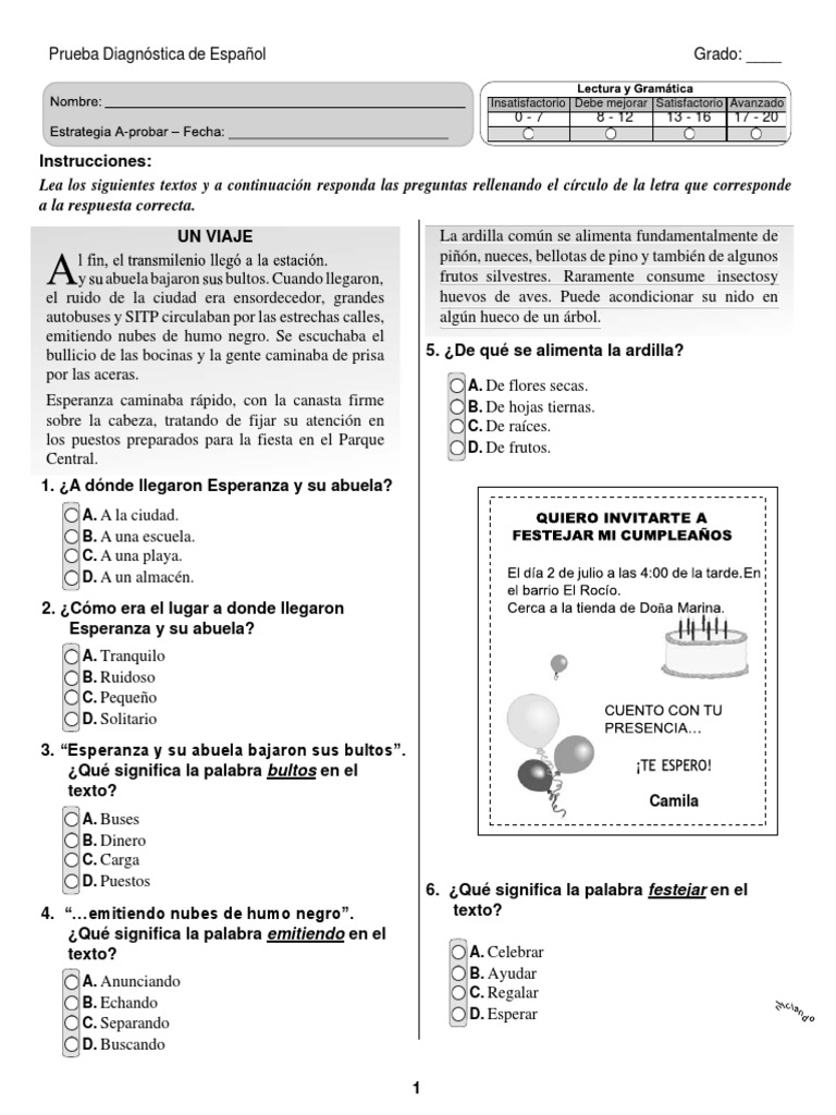 Prueba Diagnóstica 4º Español - Final | PDF | Brócoli