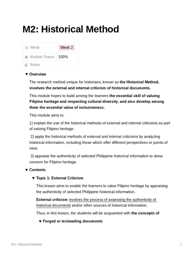 M2 Historical Method | PDF | Witness | Authentication