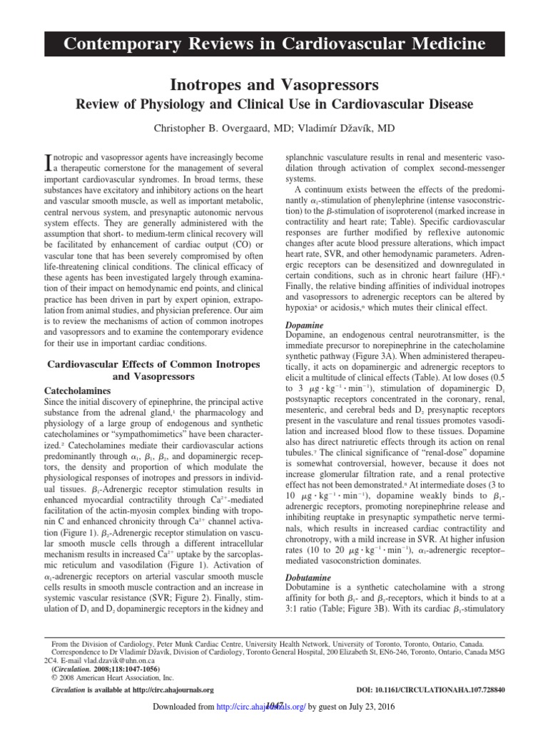 Inotropes and Vasopressors - Circulation. 2008 | PDF | Vasodilation | Shock (Circulatory)