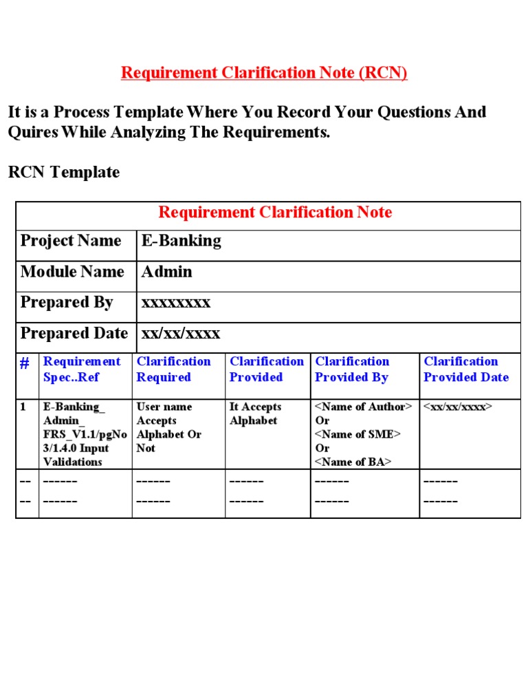 Requirement Clarification Note Template | PDF | Computers