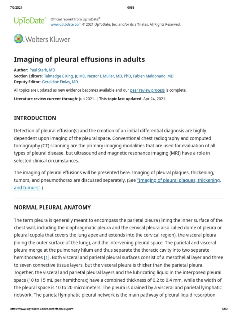 Imaging of Pleural Effusions in Adults | PDF | Medical Imaging ...