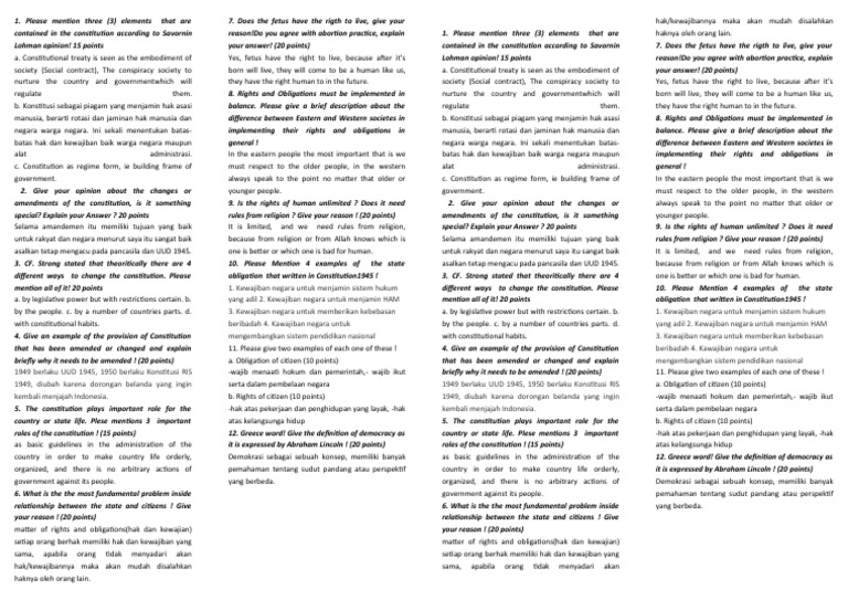 Civics Final Exam Answer | PDF | Human Rights | Public Law