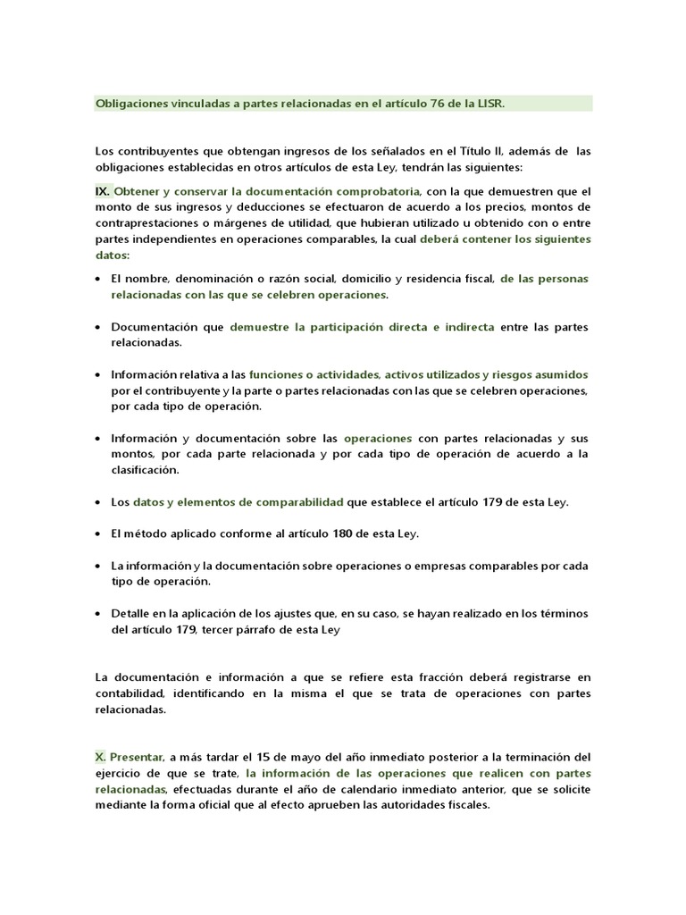 Obligaciones de Partes Relacionadas LISR | PDF | Contabilidad | Business