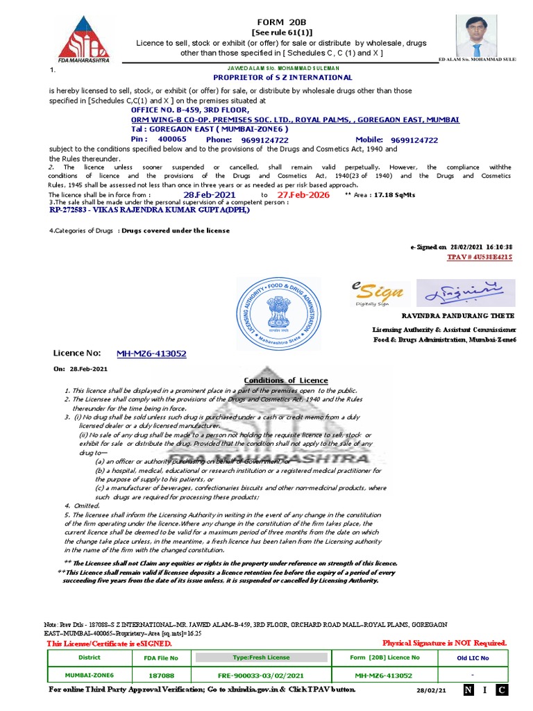 Fda Drug Licence-20b | Download Free PDF | License