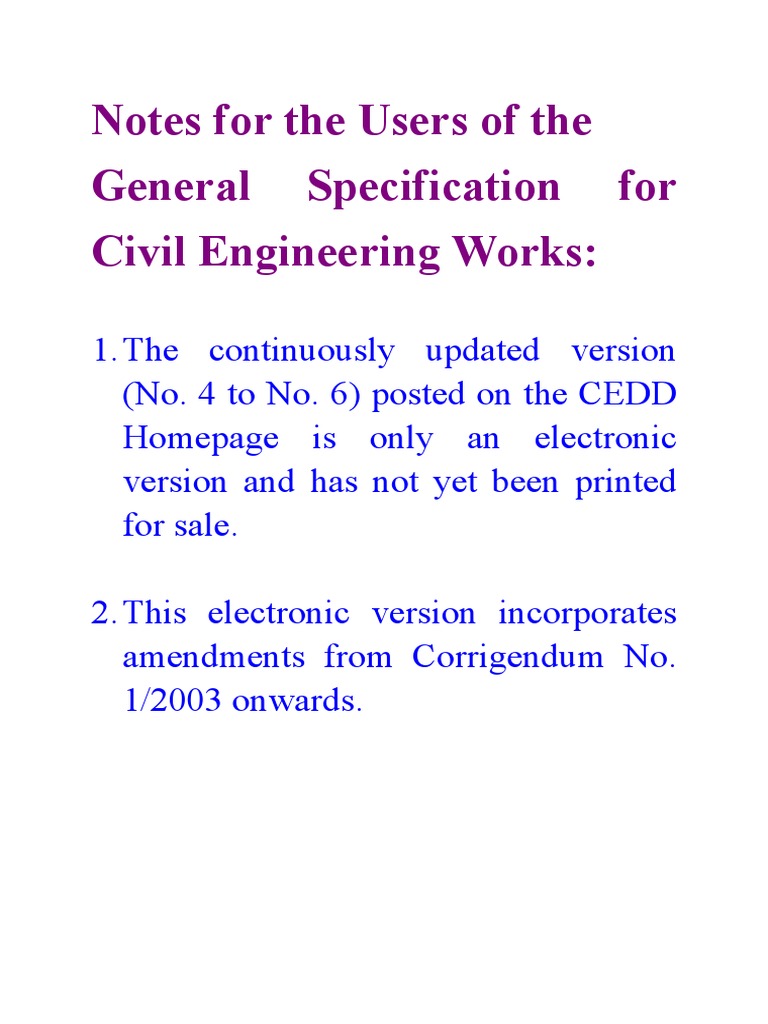 CEDD General Specification For Civil Engineering Works (1992 Edition) Volume 1 of 3 (Amendment ...