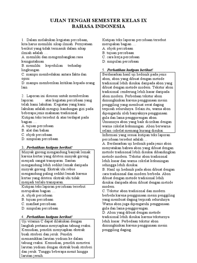 Uts Bindo KLS 9 | PDF