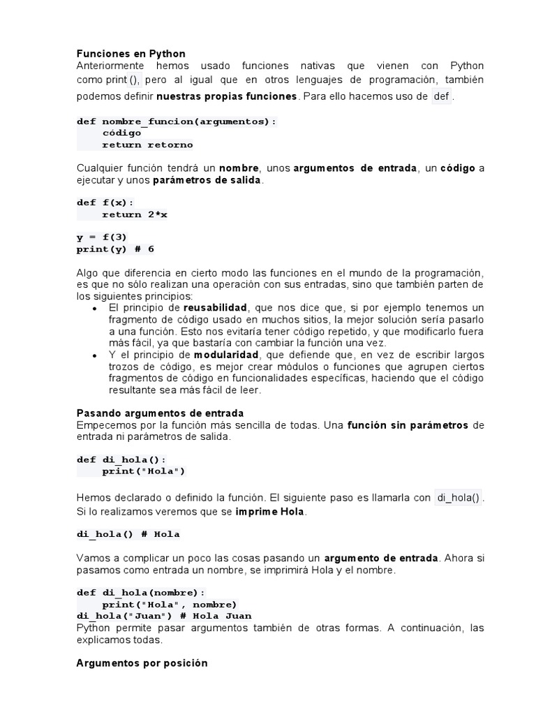Funciones en Python: def, argumentos y return | PDF | Python (lenguaje de programación ...