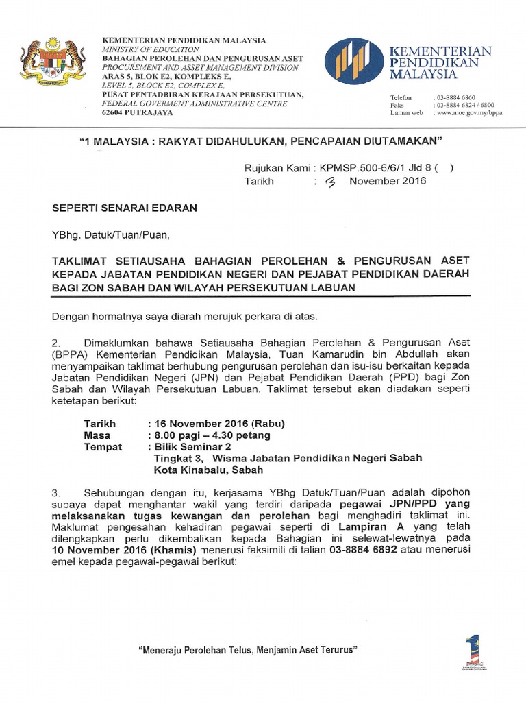 Taklimat Sub Bppa KPM Kepada JPN PPD Bagi Zon Sabah Dan WP Labuan | PDF