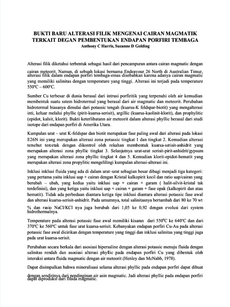 PDF Bukti Baru Alterasi Filik Mengenai Cairan Magmatik Terkait Degan ...