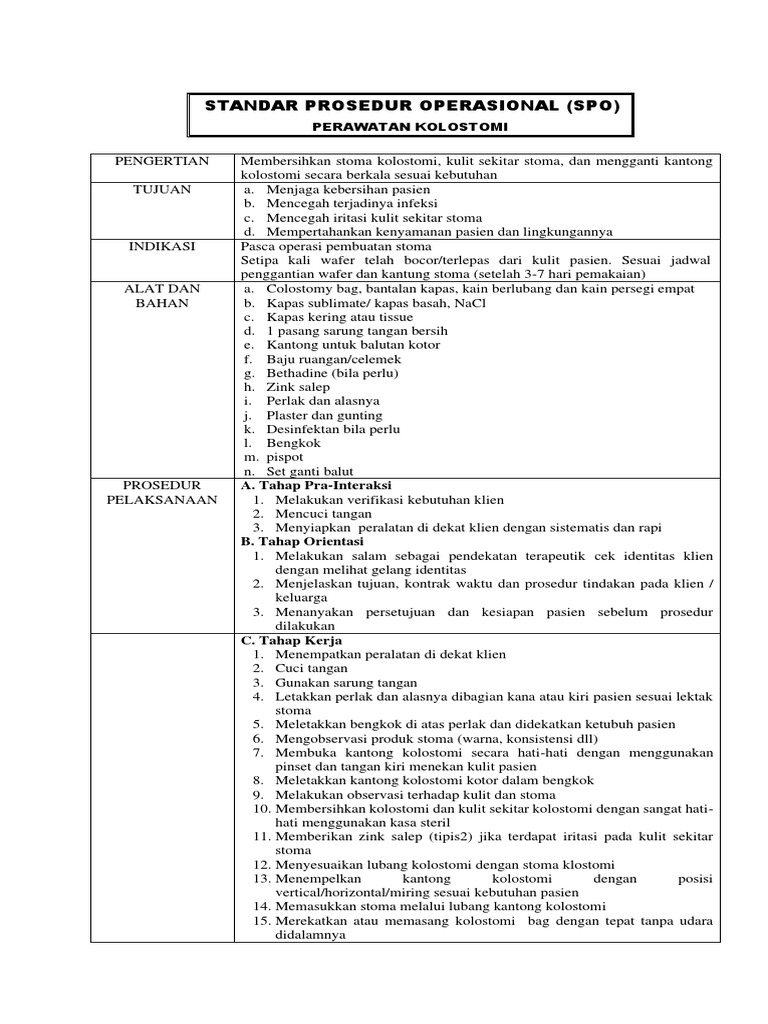 SOP Perawatan - Kolostomi | PDF | Sains & Matematika