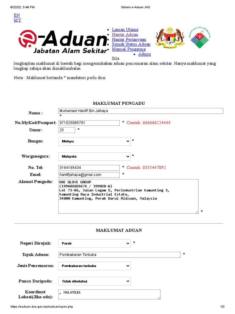 Sistem E-Aduan JAS | PDF
