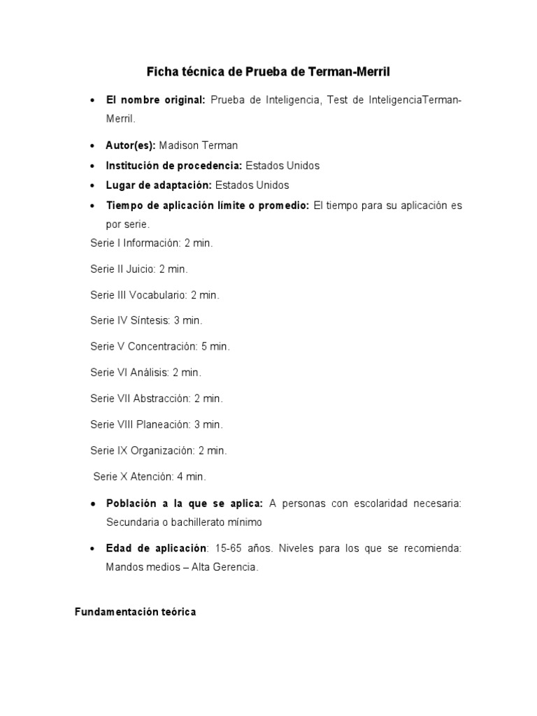 Ficha Técnica de Prueba de Terman | PDF