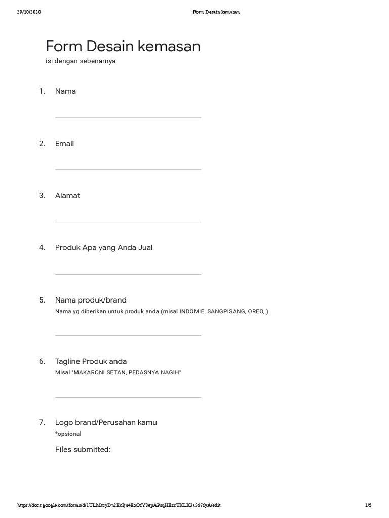 Form Desain Kemasan - Google Forms | PDF