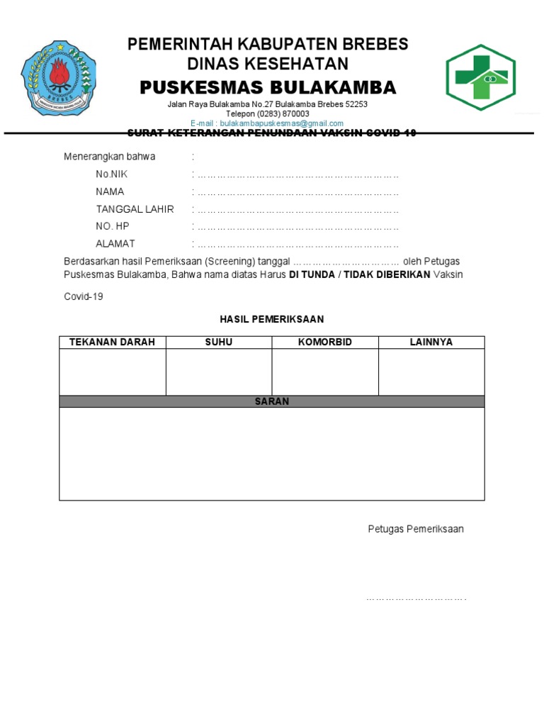 Surat Keterangan Penundaan Vaksin Covid | PDF