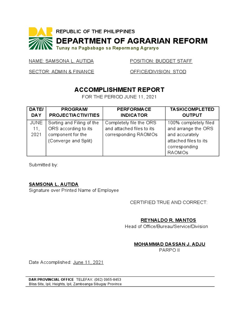 Accomplishment Report June 1 4 2021 Pdf
