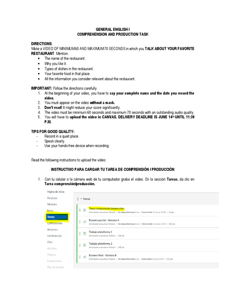 Video Task - General English I | PDF