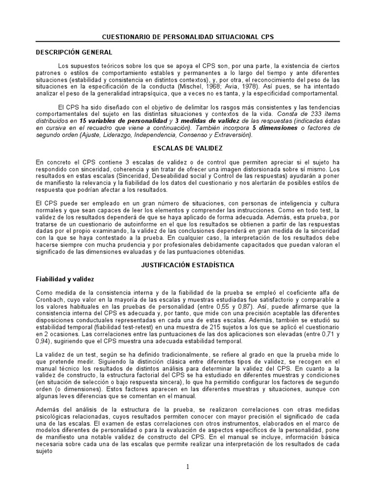 Interpretacion Del Cps | PDF | Validez (Estadísticas) | Las emociones