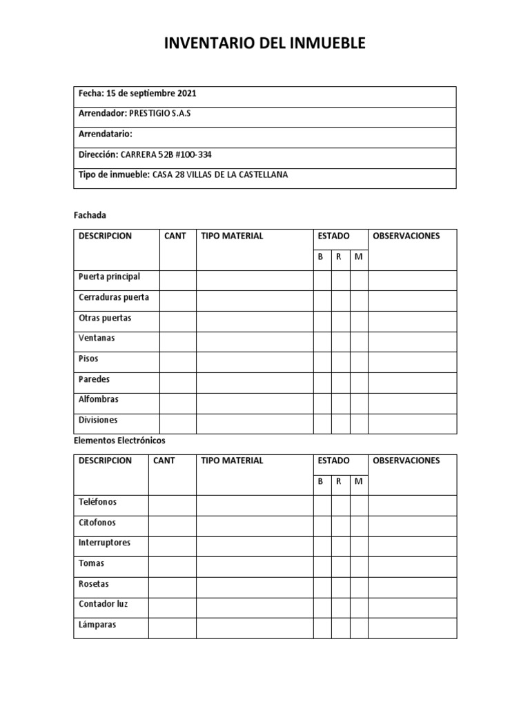 Modelo Formato de Inventario de Inmueble | PDF | Equipo | Inicio