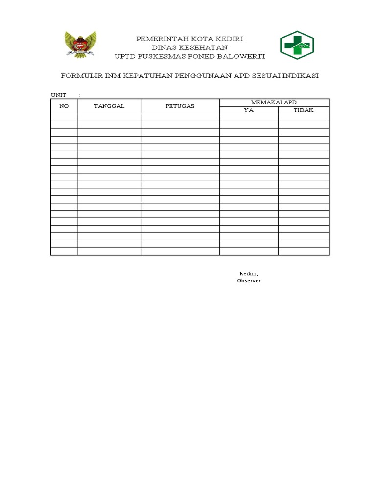 Formulir Kepatuhan APD dan Kebersihan | PDF