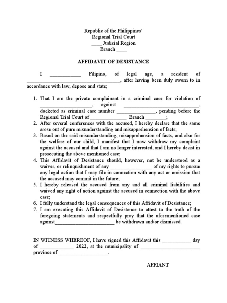 Affidavit of Desistance | PDF | Finance & Money Management | Social Science