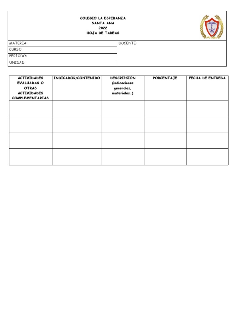 Formato de Hoja de Tareas | PDF