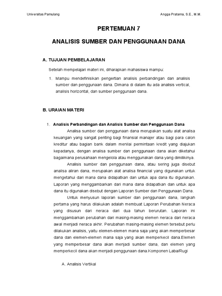 PЕRTЕMUAN 7 - ANALISIS SUMBER DAN PENGGUNAAN DANA | PDF