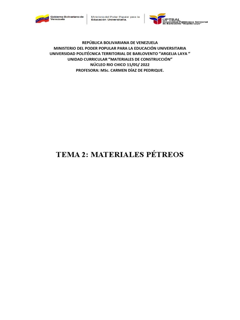 Tema 2 Materiales Petreos | PDF | Granito | Pizarra