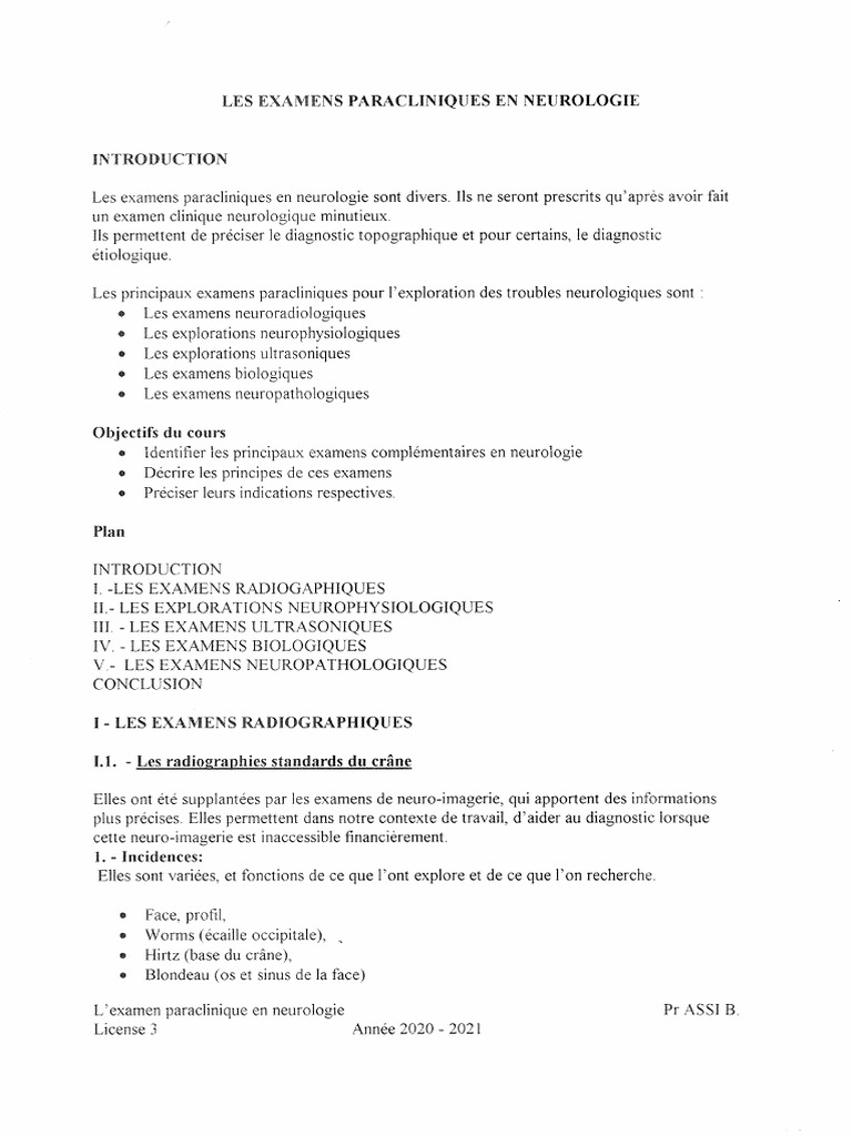 Examen Paraclinique en Neurologie | PDF