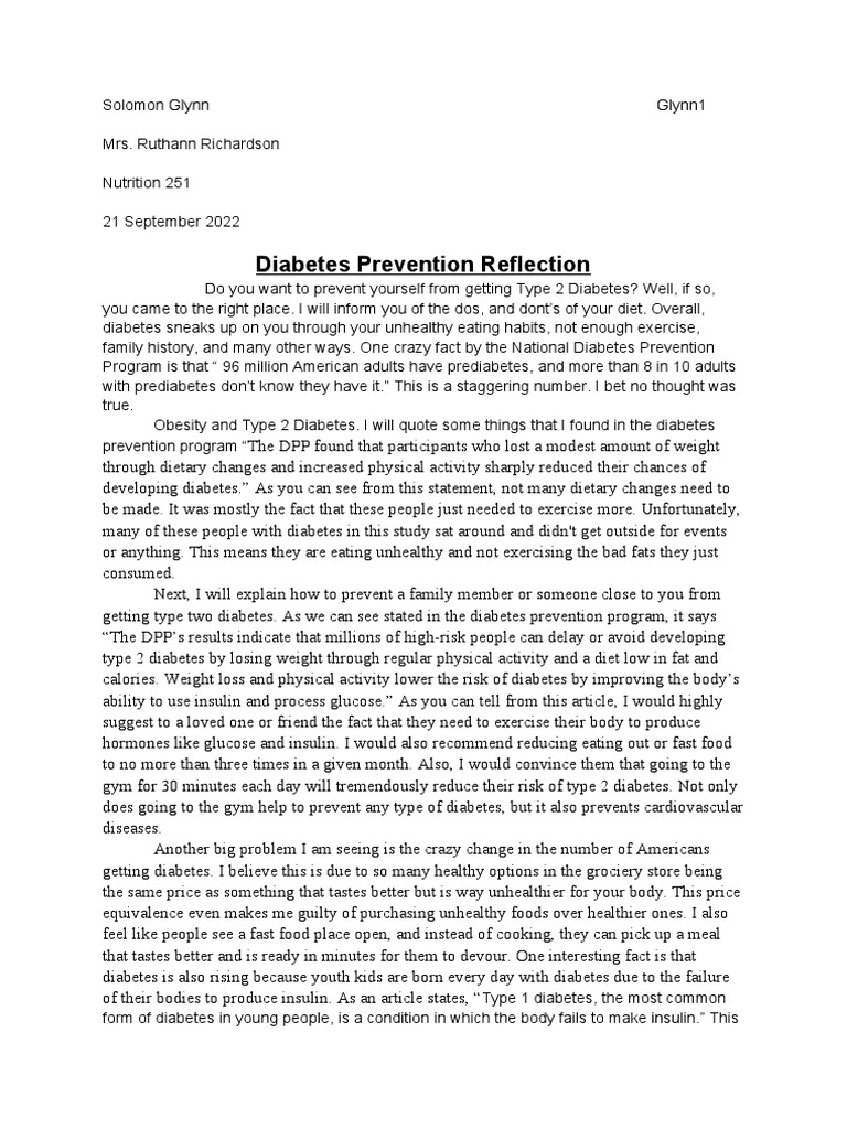 Diabetes Prevention Reflection | PDF | Dieting | Weight Loss