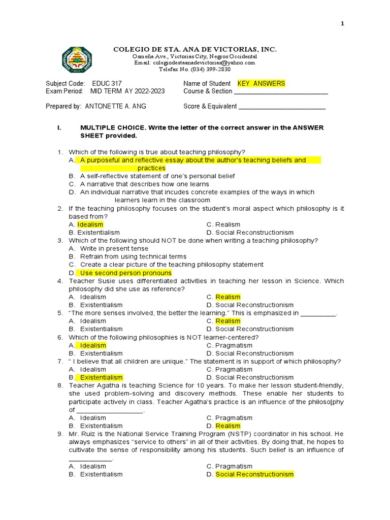 MID-TERM-EXAM (2) | PDF | Teaching Method | Curriculum