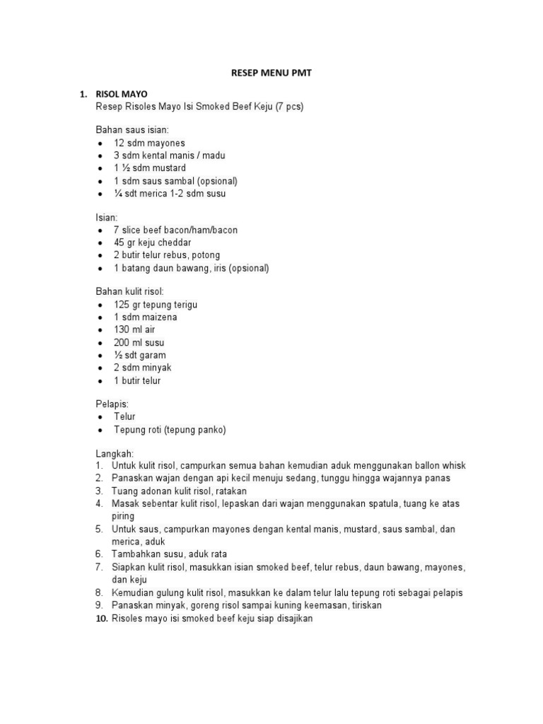 Resep Menu PMT | PDF
