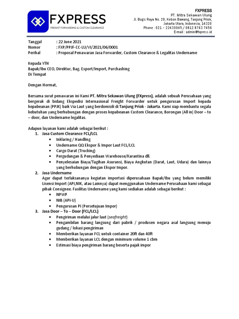 Penawaran Jasa Custom Clearance dan Forwarder | PDF | Bisnis