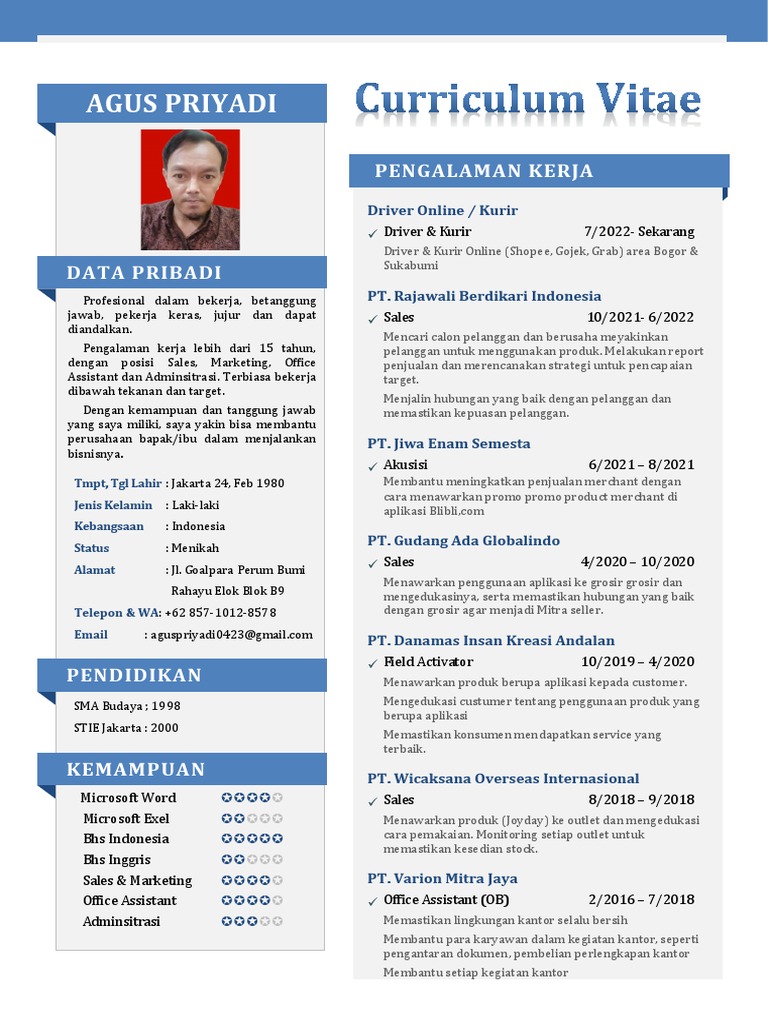 CV Agus Priyadi 2022 | PDF