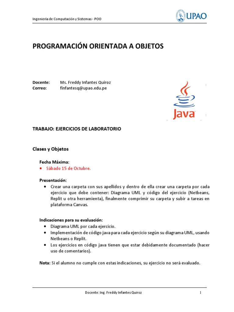 Ejercicios POO: UML y Java | PDF | Objeto (informática) | Lenguaje de modelado unificado