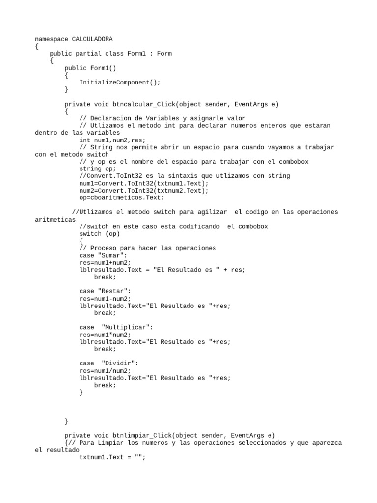 Codigo CALCULADORA | PDF