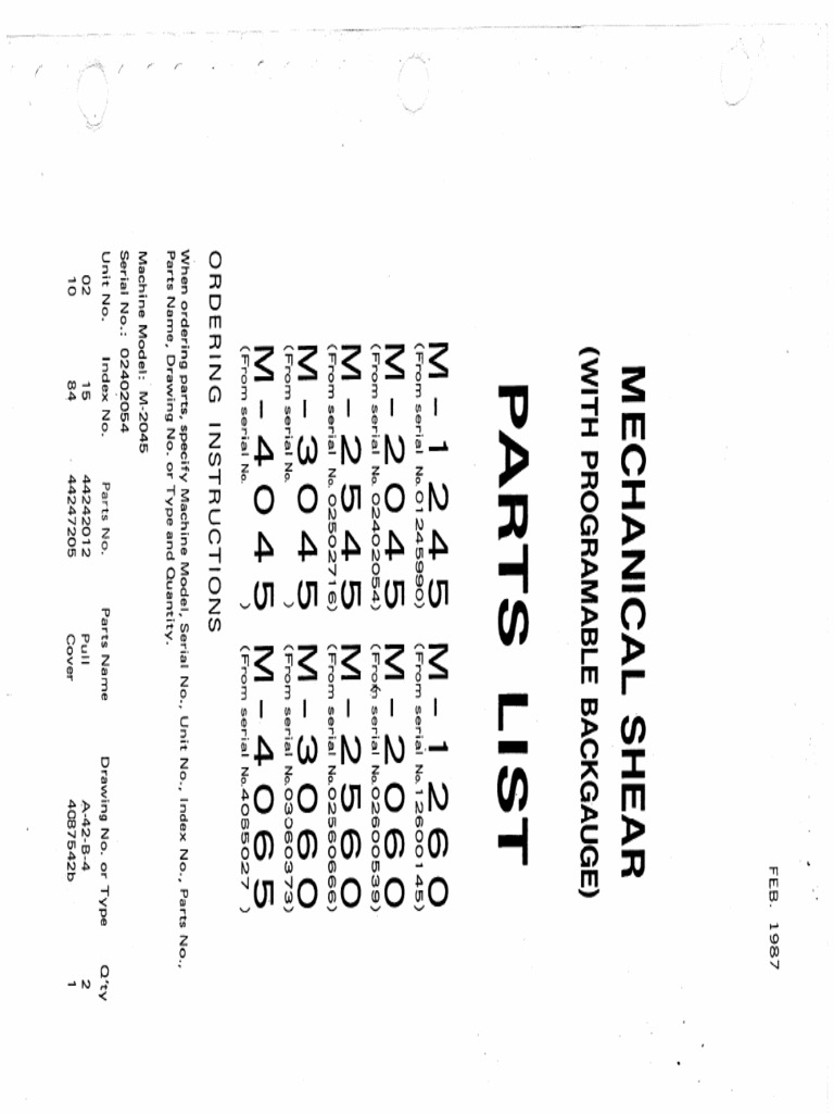 M1245 To M4065 Amada Shear Parts Book | PDF