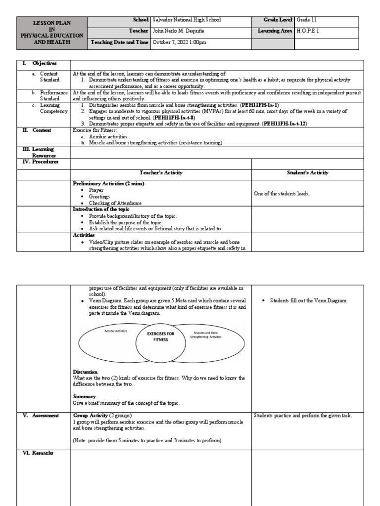 Lesson 1 | PDF | Physical Fitness | Learning