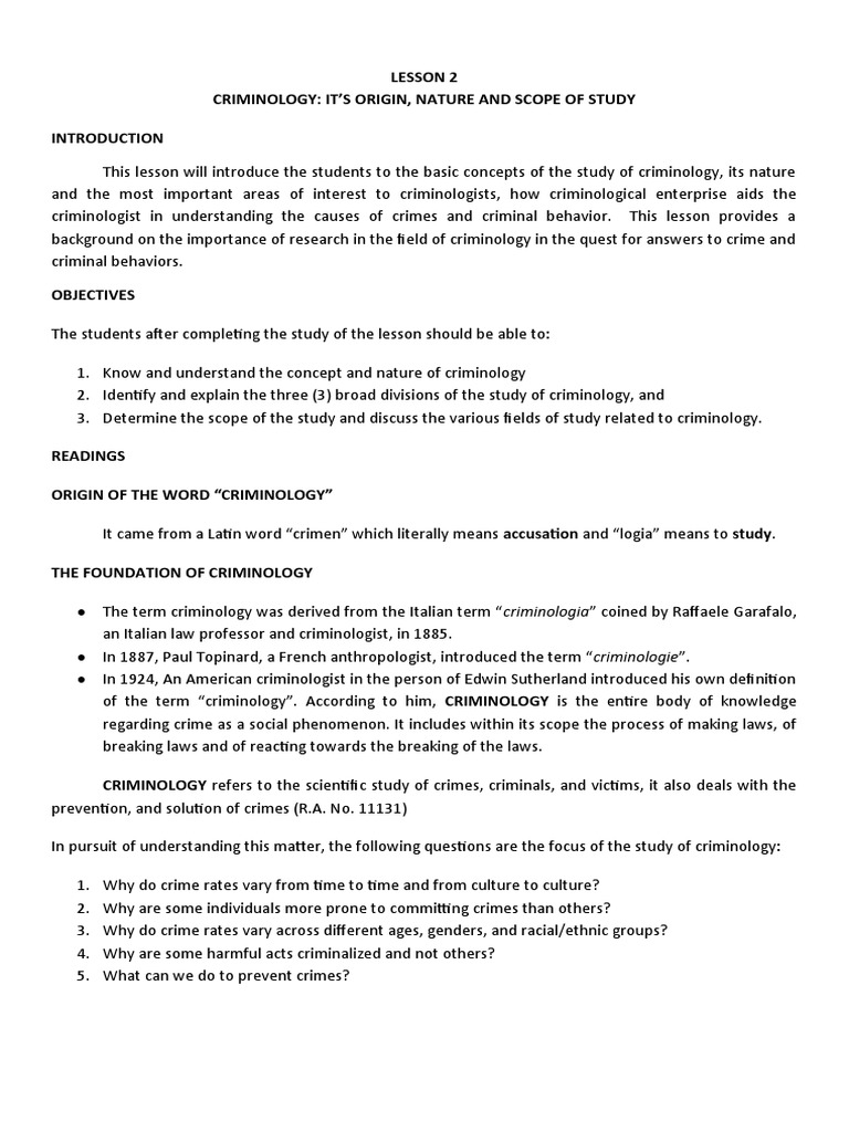 CRIM 1 - Lesson 2 | PDF | Criminology | Crimes