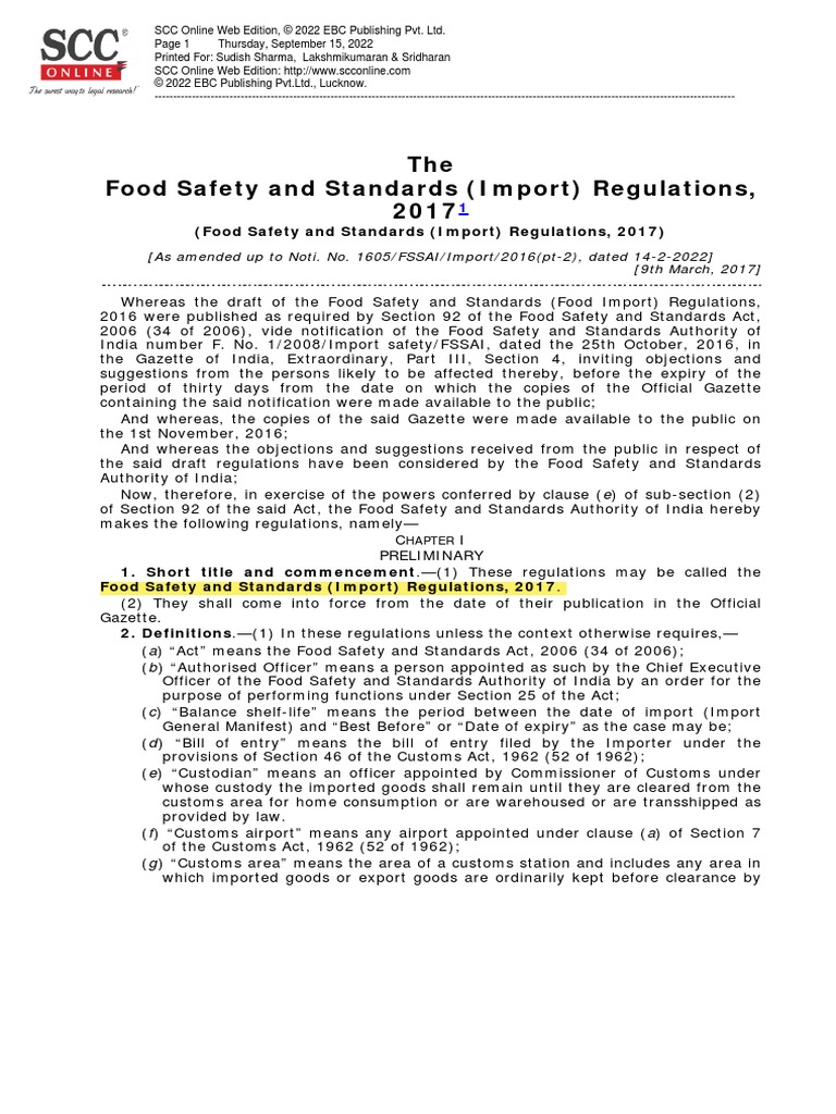 Food Safety & Standards (Import) Regulations, 2017 | PDF | License ...