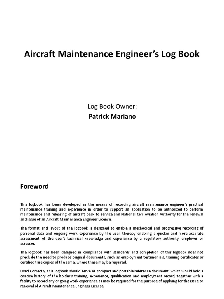 Aircraft Maintenance Engineer Logbook | PDF | Flight Control Surfaces ...