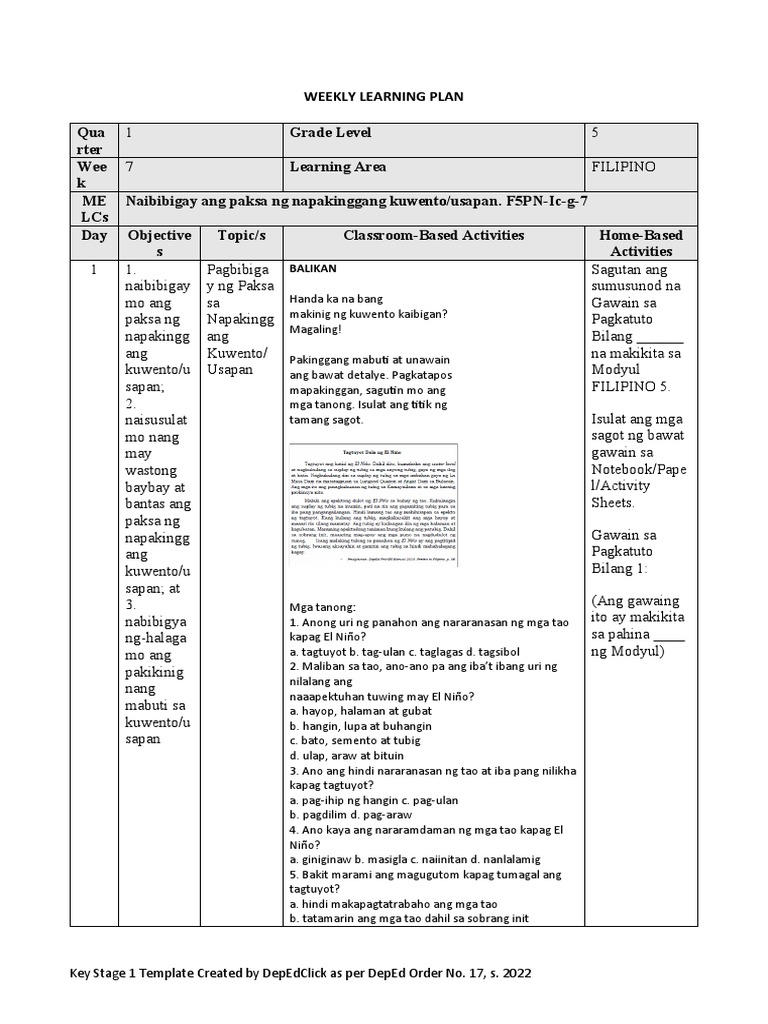 Balikan: Key Stage 1 Template Created by Depedclick As Per Deped Order ...