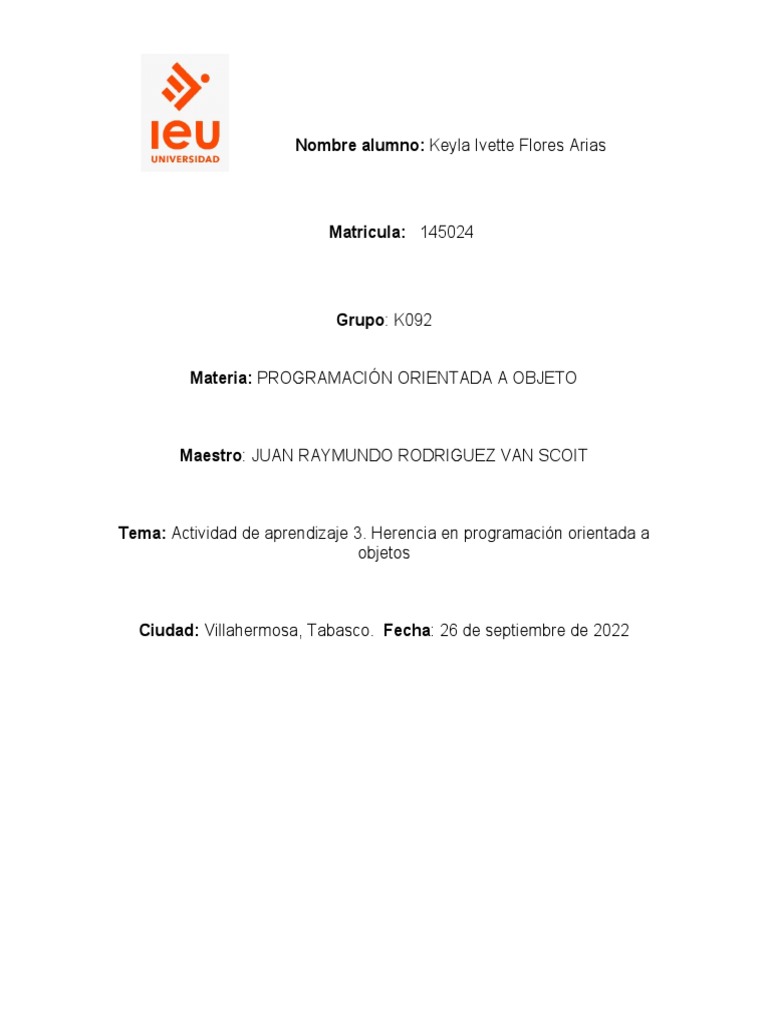 Actividad 3. Herencia en Programación Orientada A Objetos | PDF